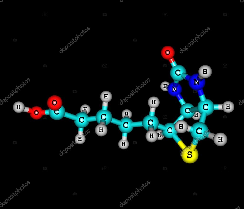 Biotin (B7) molecular structure on black background — Stock Photo ...