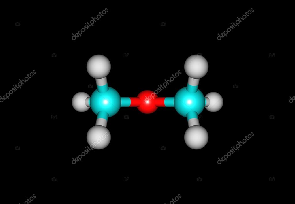 Ilustración de moléculas de éter dimetilo aisladas en negro 2023