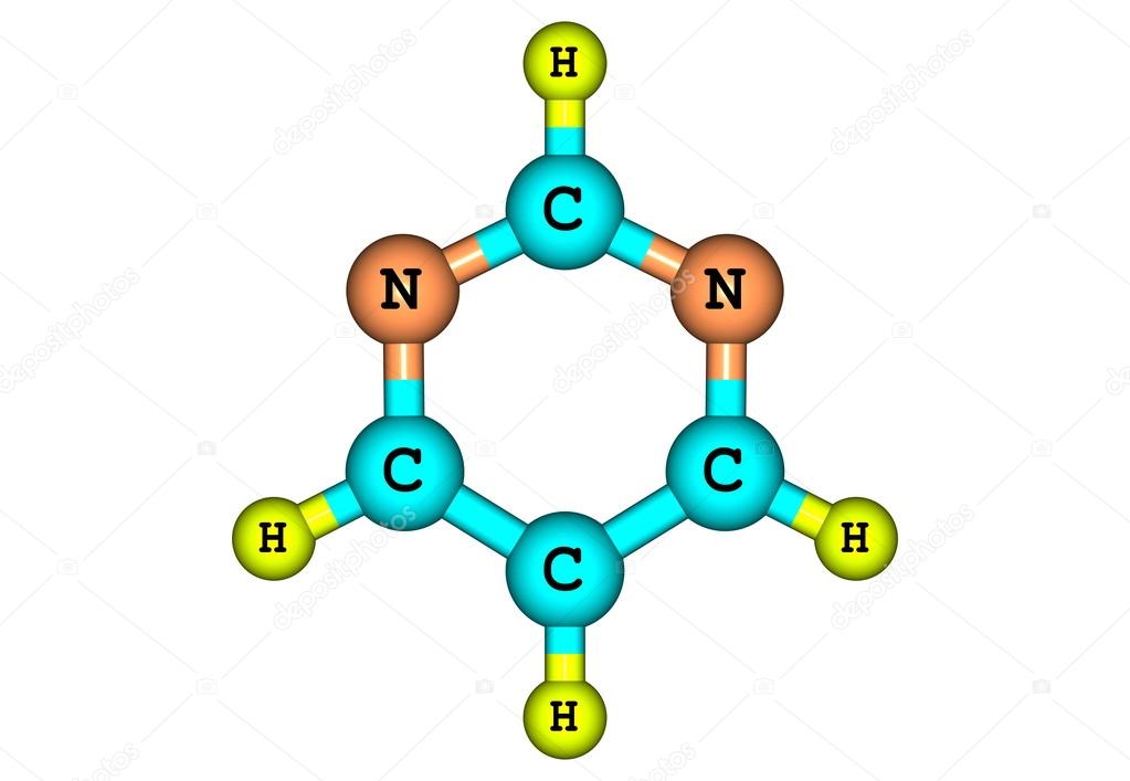 Ilustración de la molécula de pirimidina aislada en blanco 2022