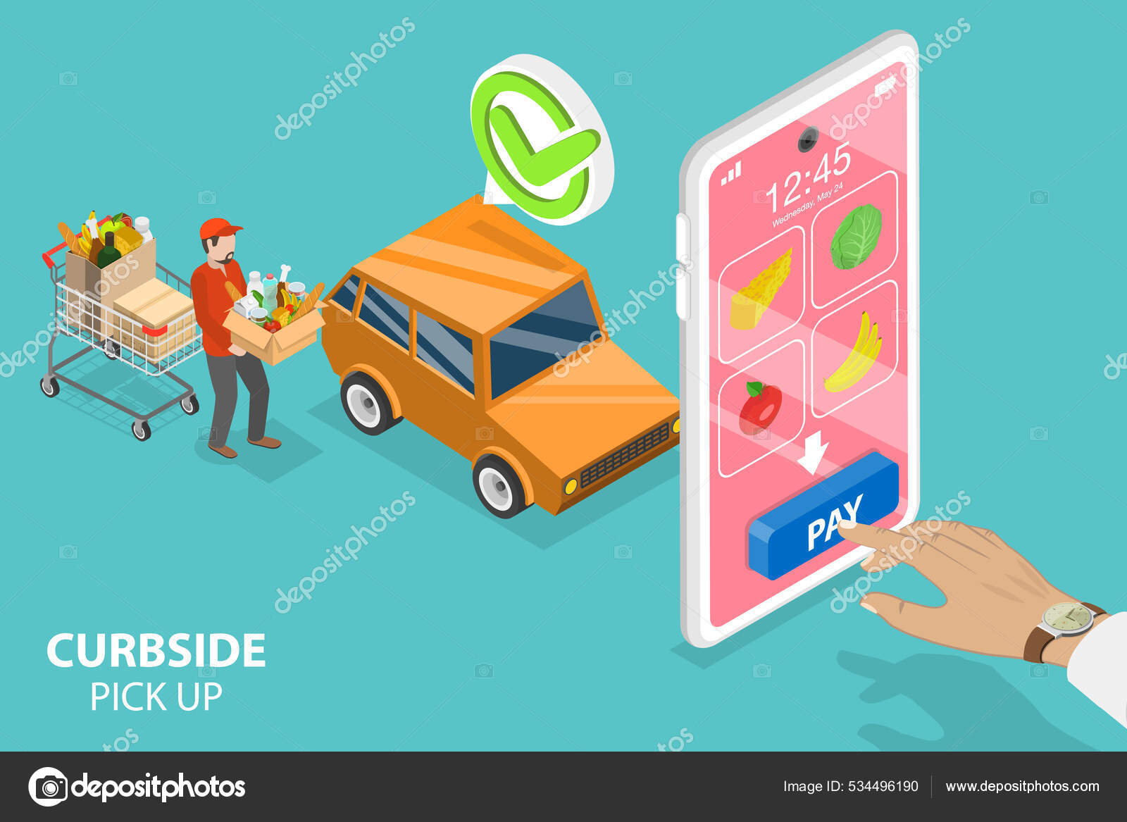 3D Isometric Flat Vector Conceptual Illustration of Curbside Pick Up ...