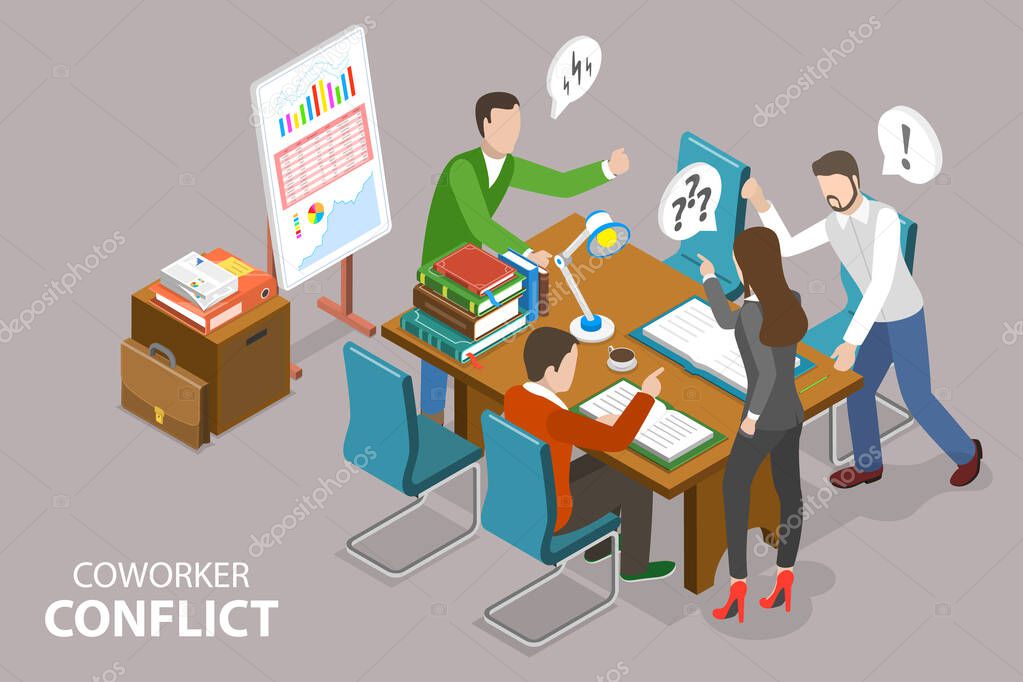 Ilustración conceptual vectorial plana isométrica 3D del conflicto ...