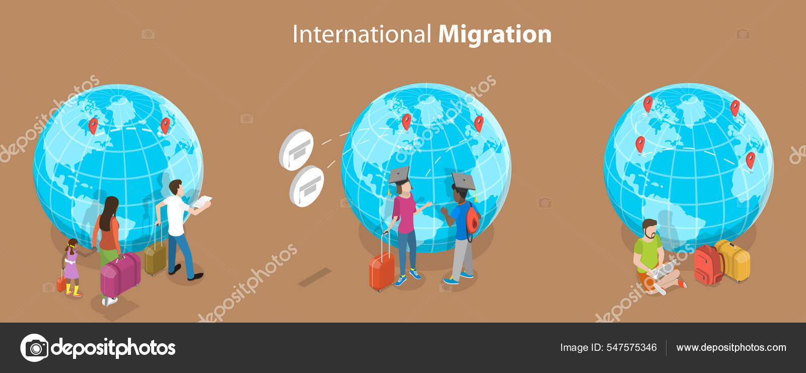3D Isometric Flat Vector Conceptual Illustration of International ...