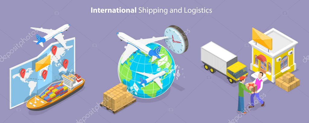 Ilustraci n conceptual plana isom trica 3D del env o internacional y de la log stica 2024