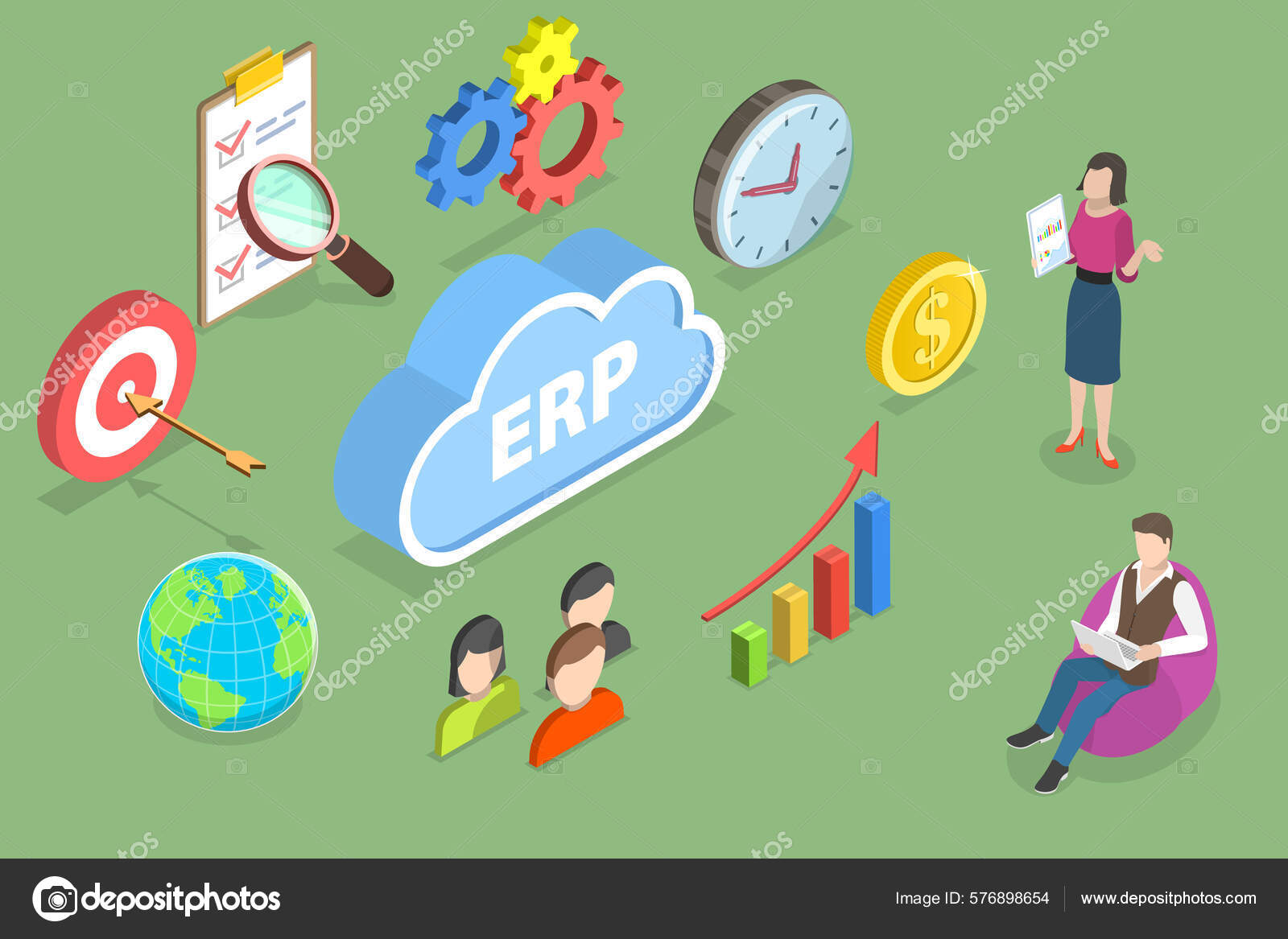 Isometric Flat Vector Conceptual Illustration Cloud Erp Service Enterprise Resource Stock Vector ...
