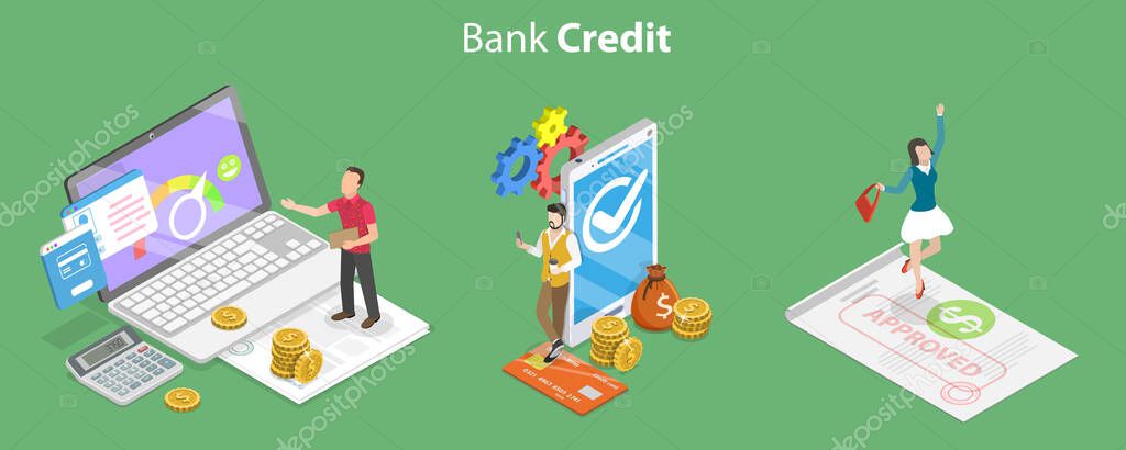 Ilustraci n conceptual del vector plano isom trico 3D del cr dito bancario, pr stamos del dinero ...