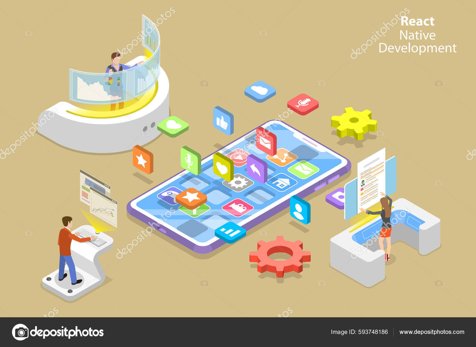 Isometric Flat Vector Conceptual Illustration React Native Development ...