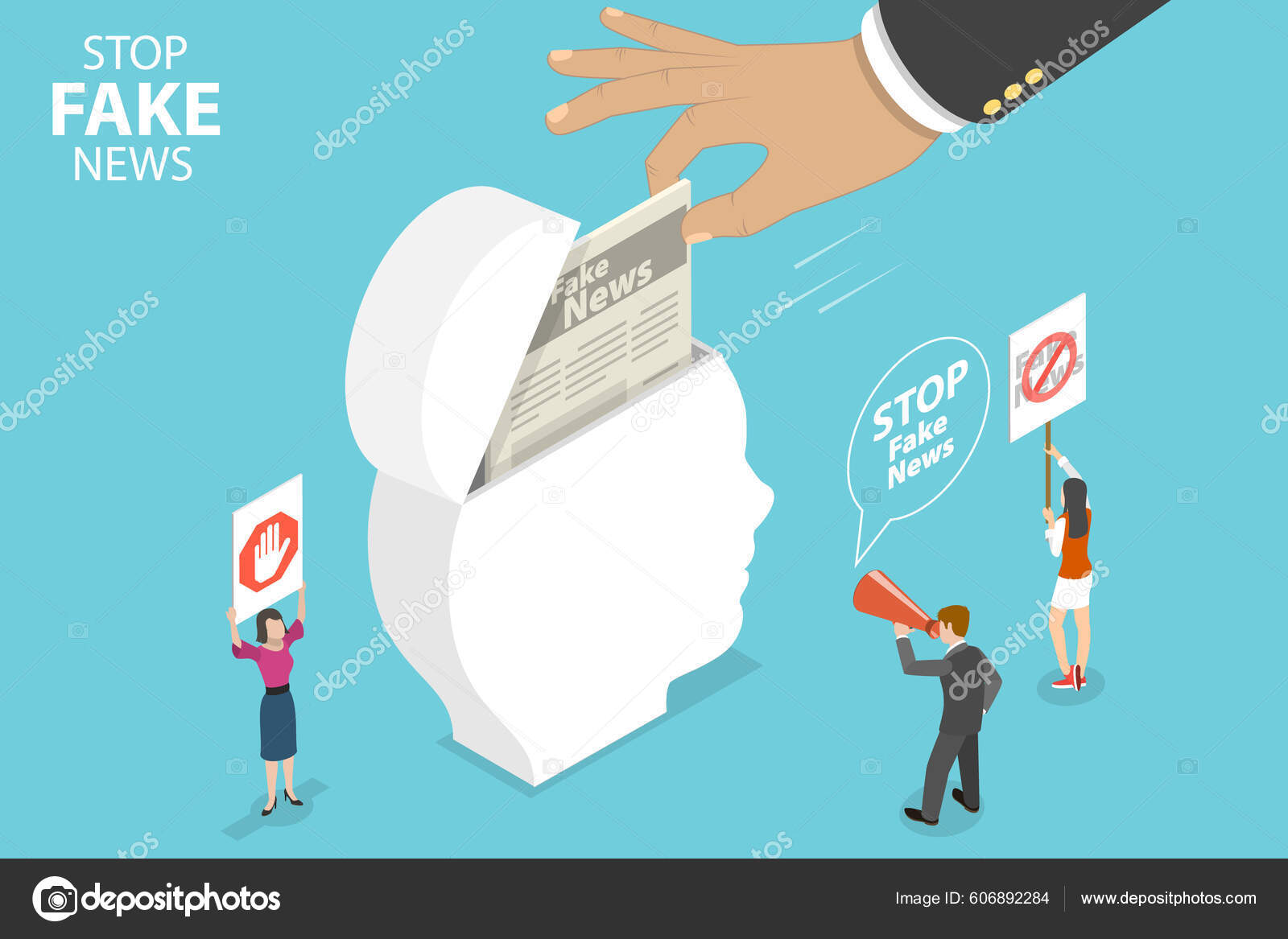 Isometric Flat Vector Conceptual Illustration Stop Fake News Propaganda ... Isometric Flat Vector Conceptual Illustration Stop Fake News Propaganda ...
