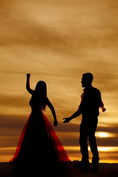 silhouette couple dancing reach out - Stock Image - Everypixel