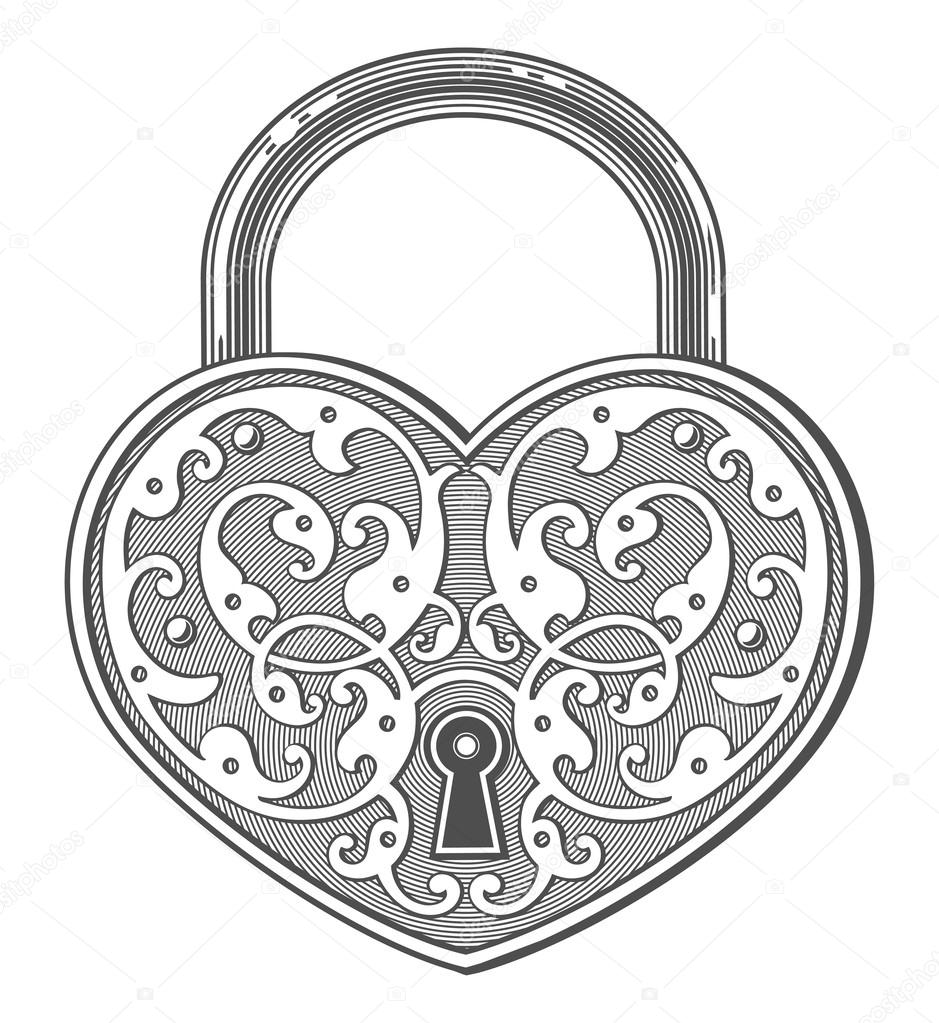 Heart shaped padlock in vintage engraved style — Stock Vector © Lestyan ...