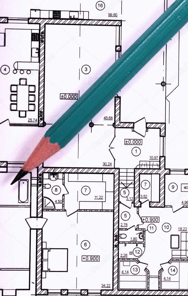 Blueprint and pencil Stock Photo by ©felker 12840337