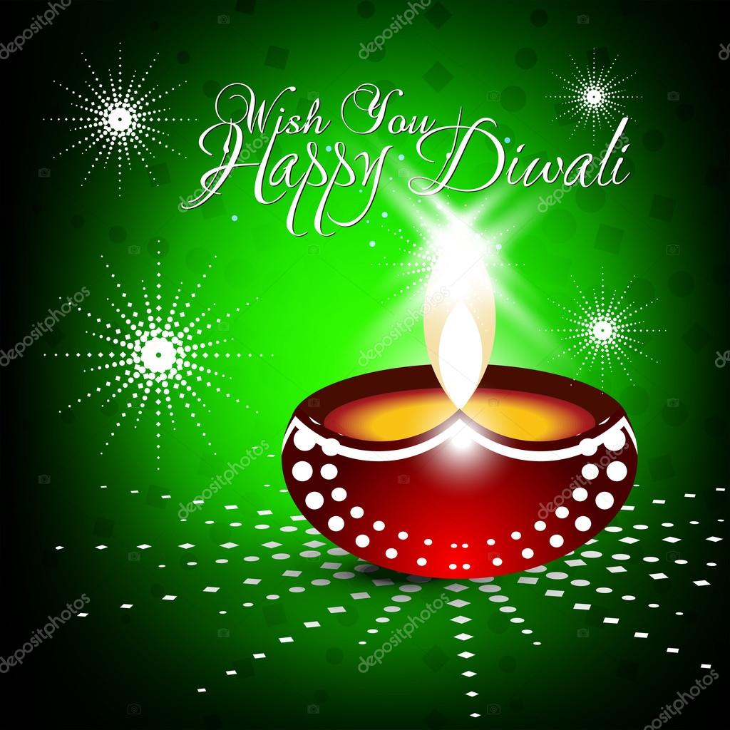 Beautiful vector diwali diya in shiny glowing green color backgr Stock ...