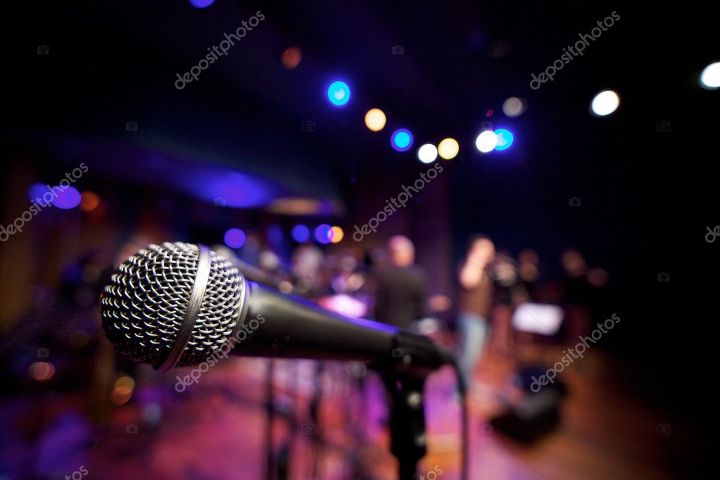 Horizontal Microphone on Music Stage — Stock Photo © mimagephotos #22403867