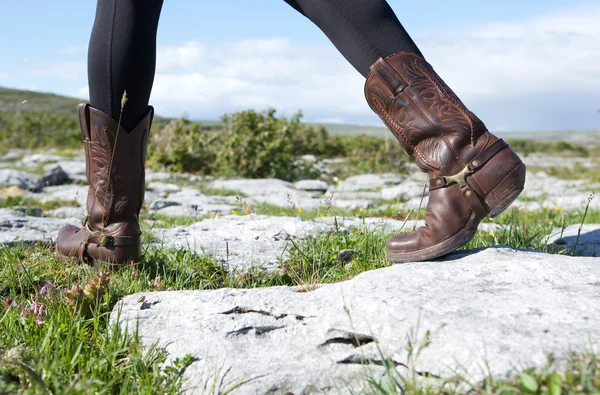 Female walking in brown leather boots - Stock Image - Everypixel