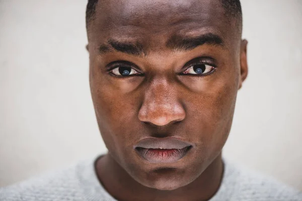 Close Head Portrait African American Man Staring — Stock Photo ...