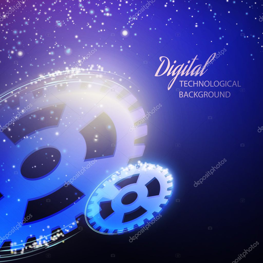 Gear-wheels over lights, rays with dark background. Stock Vector by ...