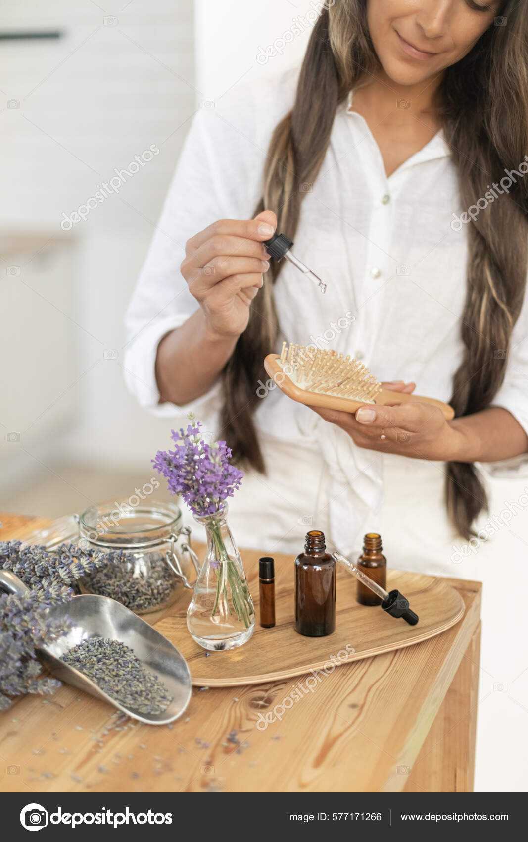 Using Natural Essential Oil Home Spa Ritual Woman Takes Care Stock ...