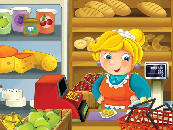 Cartoon Scene Shop Different Goods Illustration Children Stock Photo by ...