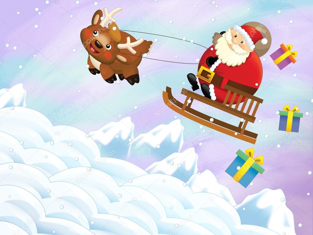 The santa claus sliding with the sack full of presents Stock ...
