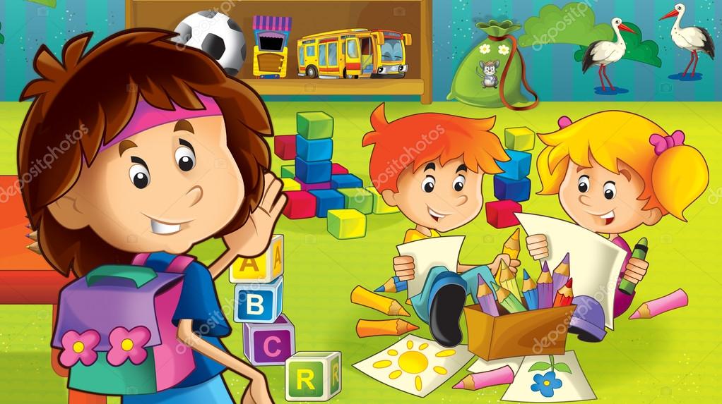 El jardín de infancia de dibujos animados Ilustración de archivo de ...