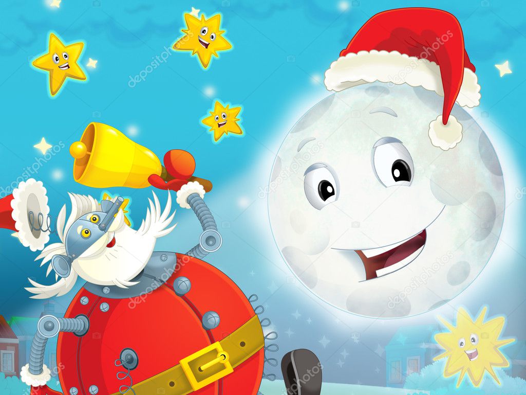 Cartoon smiling moon by the night Stock Photo by ©illustrator_hft 13136531