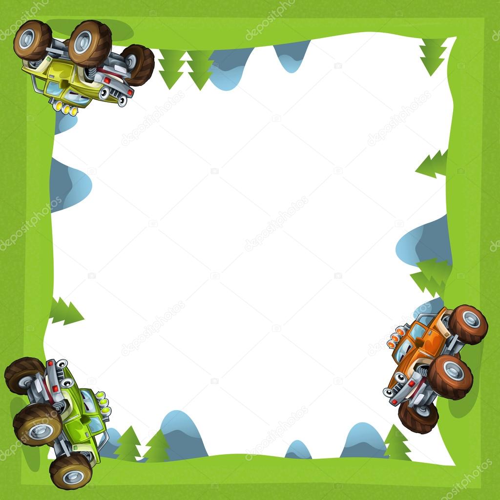 Artistic cartoon frame with happy cars Stock Illustration by ...