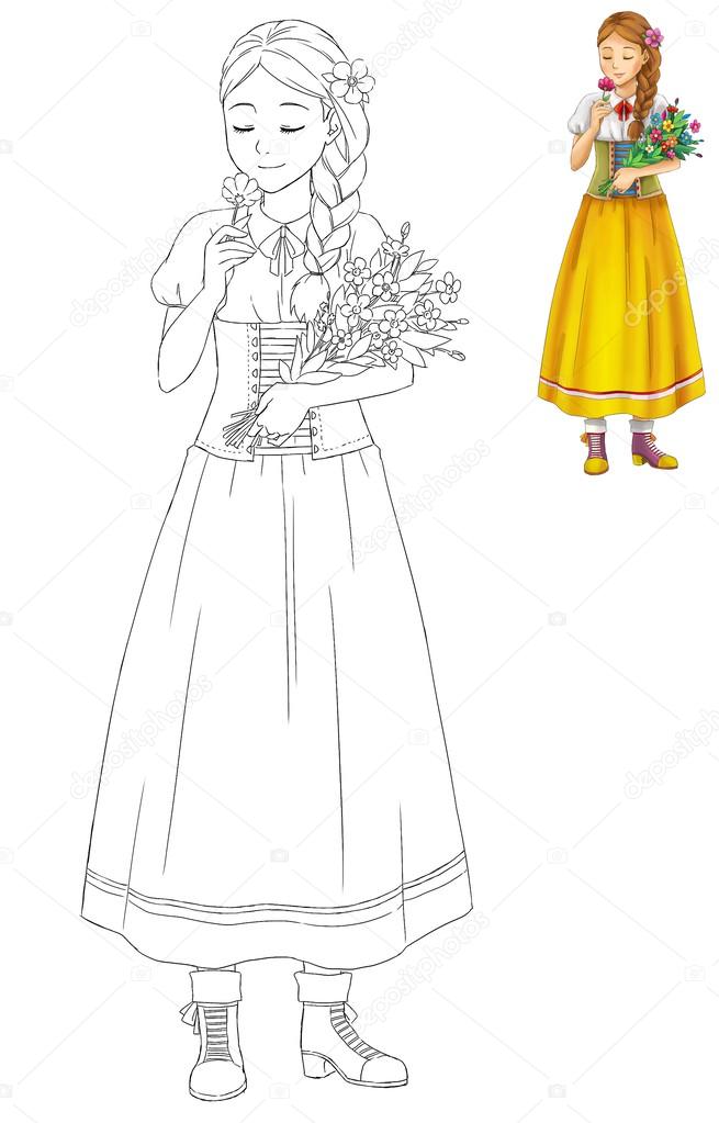 The coloring book with preview - Cartoon girl Stock Illustration by ...