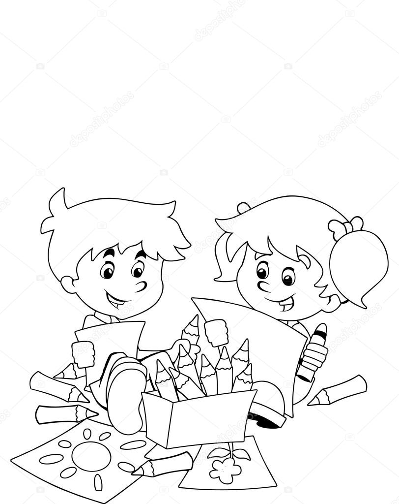 The class lessons of painting - playing - learning - illustration for ...