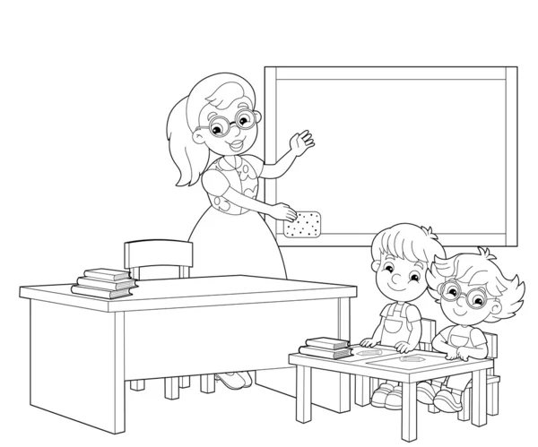 The coloring page - the classroom - illustration for the children Stock ...