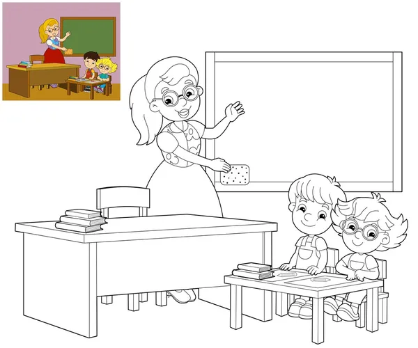 Teacher back view with pupils in class cartoon Stock Photos, Royalty ...