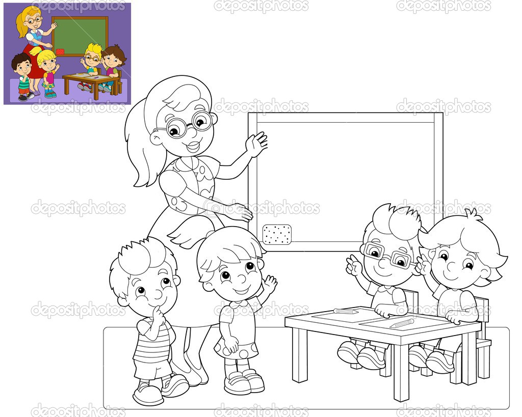 The coloring page - the classroom - illustration for the children Stock ...