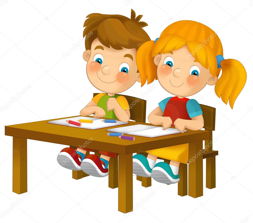 Niños de dibujos animados sentados - aprendizaje Ilustración de stock ...