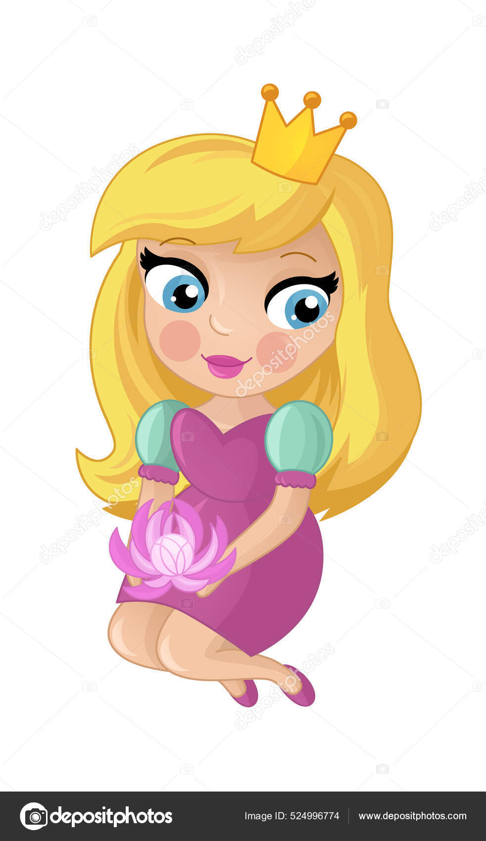 Escena Dibujos Animados Con Princesa Elfo Feliz Sobre Fondo Blanco ...