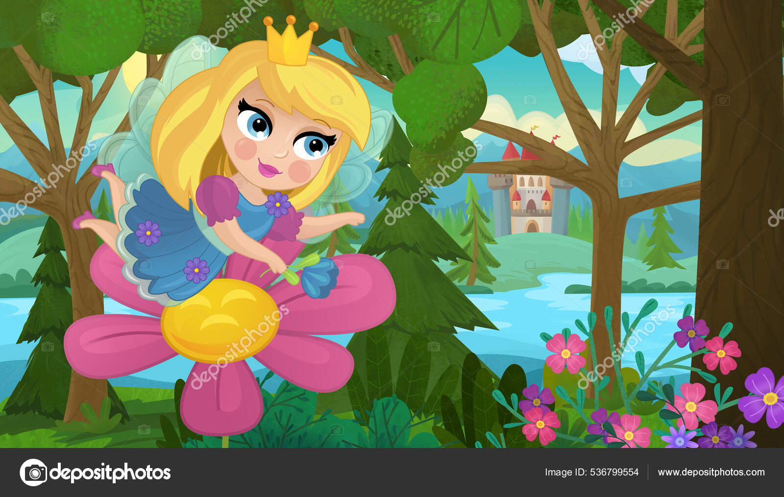Cartoon Scene Nature Forest Princess Castle Illustration Children Stock ...