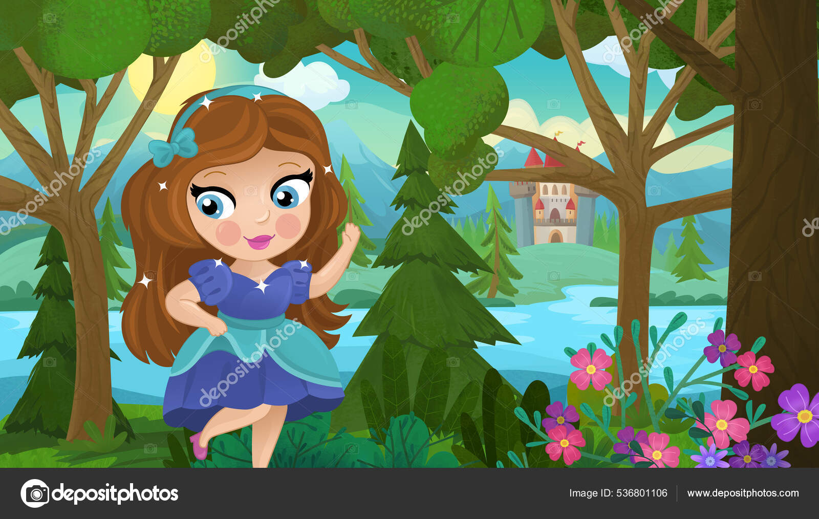 Cartoon Scene Nature Forest Princess Castle Illustration Children Stock ...