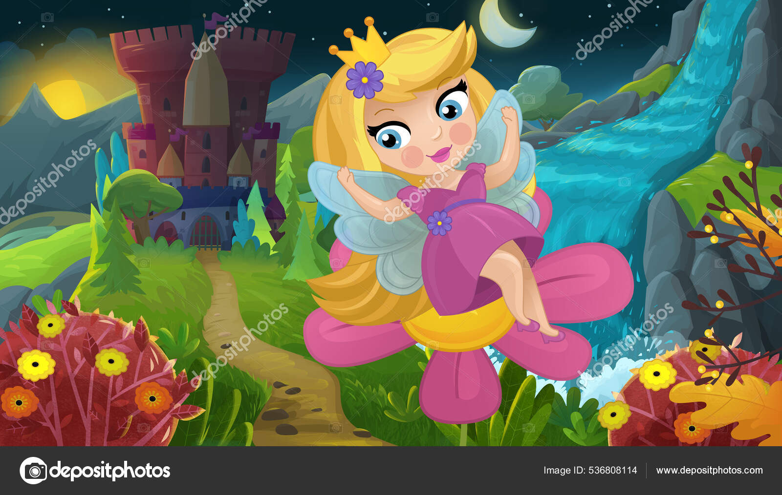 Cartoon Scene Nature Forest Princess Castle Illustration Children Stock ...