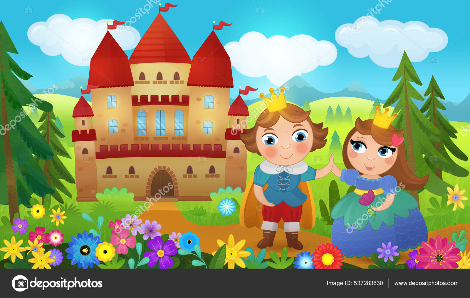 Cartoon Scene Nature Forest King Elf Castle Illustration Children Stock ...