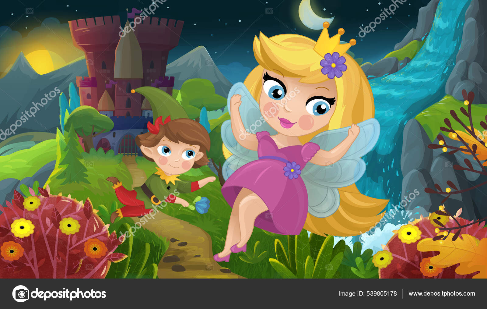 Cartoon Scene Nature Forest Princess Castle Illustration Children Stock ...