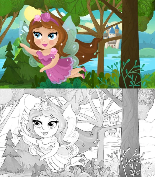 Cartoon Scene Nature Forest Princess Castle Illustration Children Stock ...
