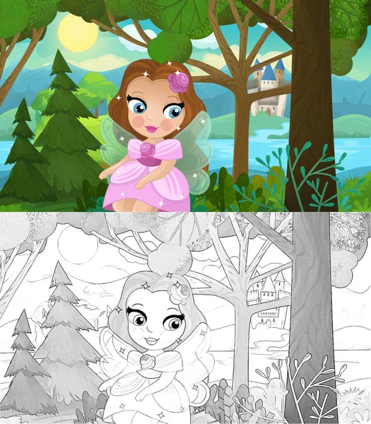 Cartoon Scene Nature Forest Princess Castle Illustration Children Stock ...