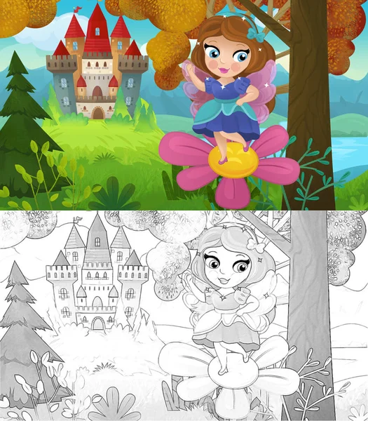 Cartoon Scene Nature Forest Princess Castle Illustration Children Stock ...