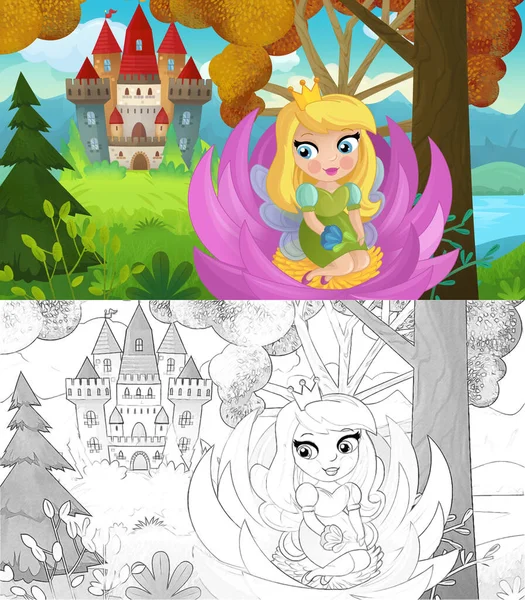 Cartoon Scene Nature Forest Princess Castle Illustration Children Stock ...