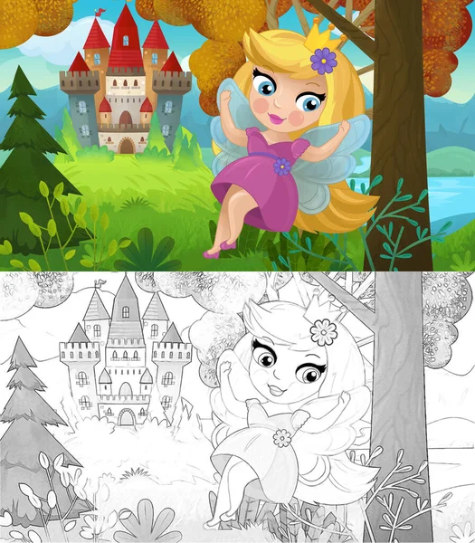 Cartoon Scene Nature Forest Princess Castle Illustration Children Stock ...