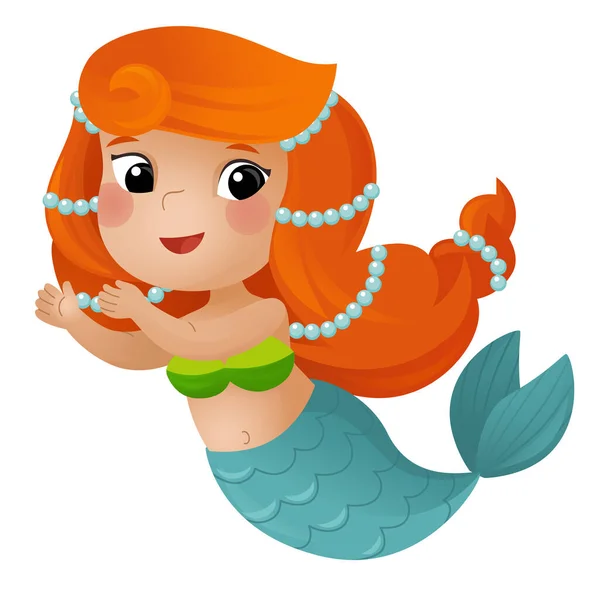 Cartoon Scene Mermaid Princesss Wimming Coral Reef Isolated ...