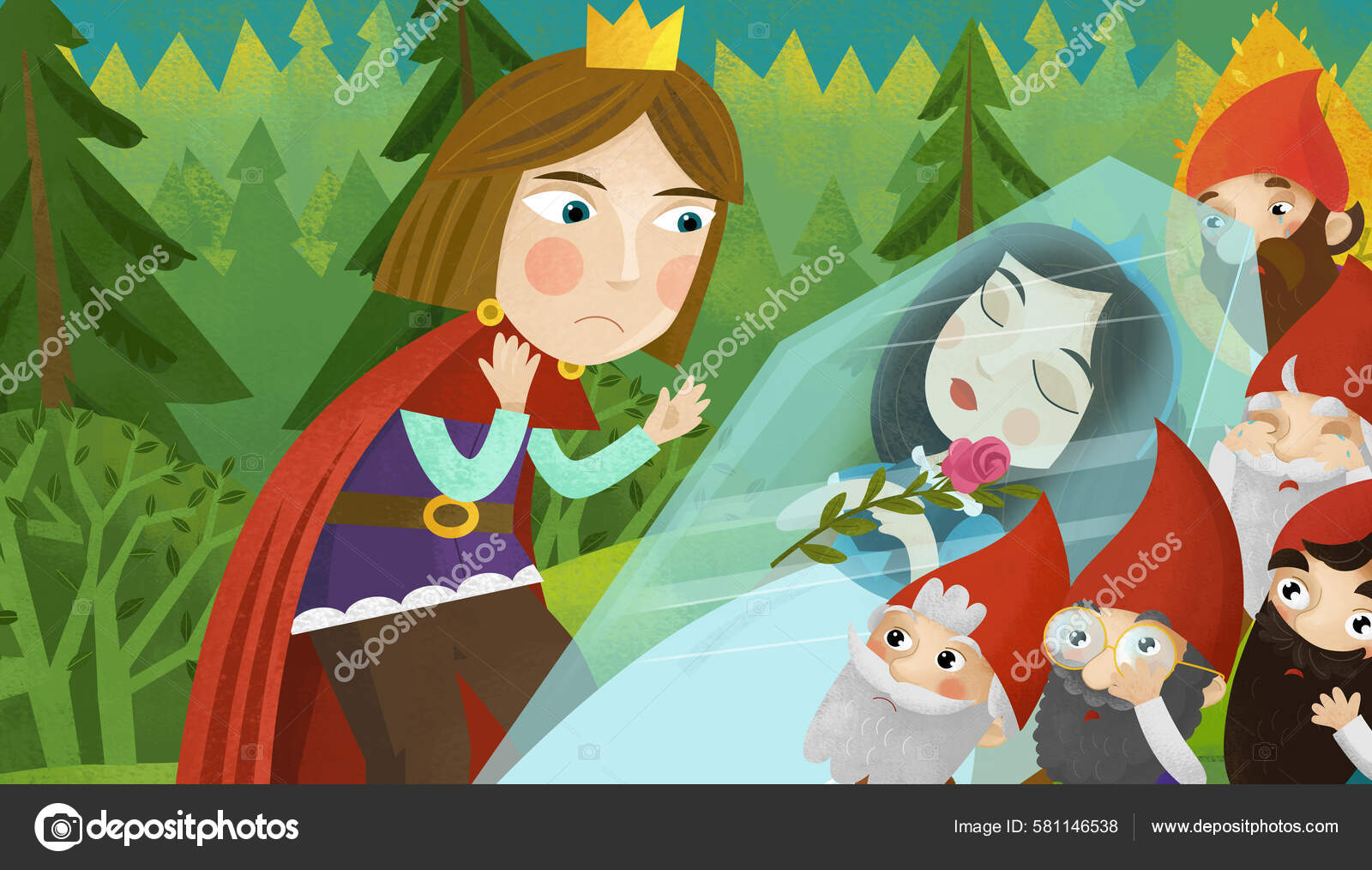 Cartoon Scene Prince Sleeping Princess Illustration Children Stock ...