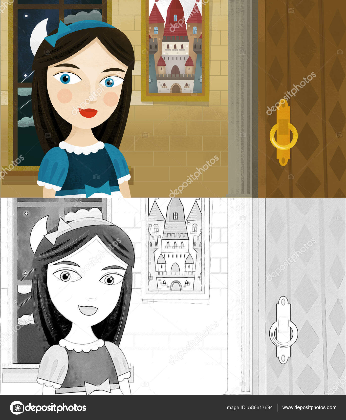 Cartoon Scene Castle Palace Room Illustration Children Sketch Stock ...