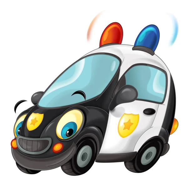 Cartoon Smiling Police White Background Car Isolated Illustration ...