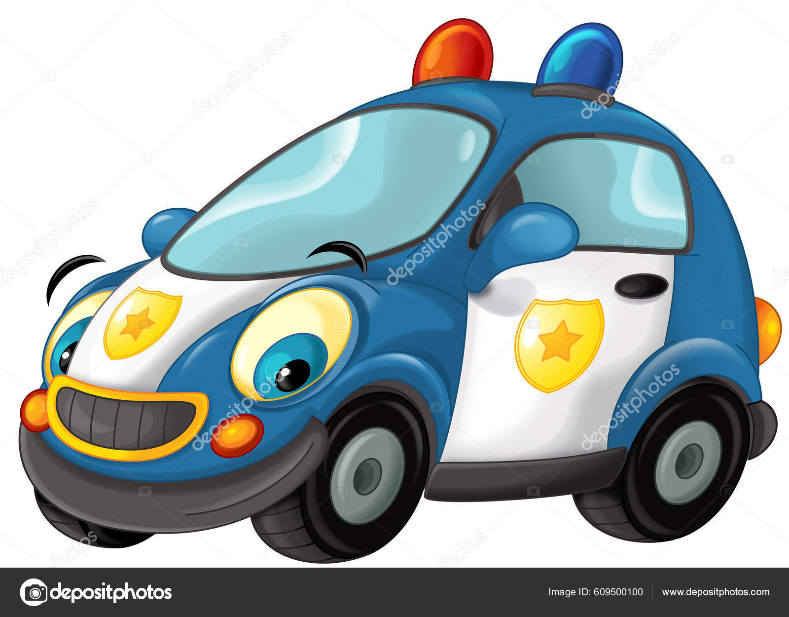 Cartoon Smiling Police White Background Car Isolated Illustration ...