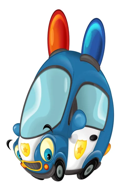 Cartoon Smiling Police White Background Car Isolated Illustration ...