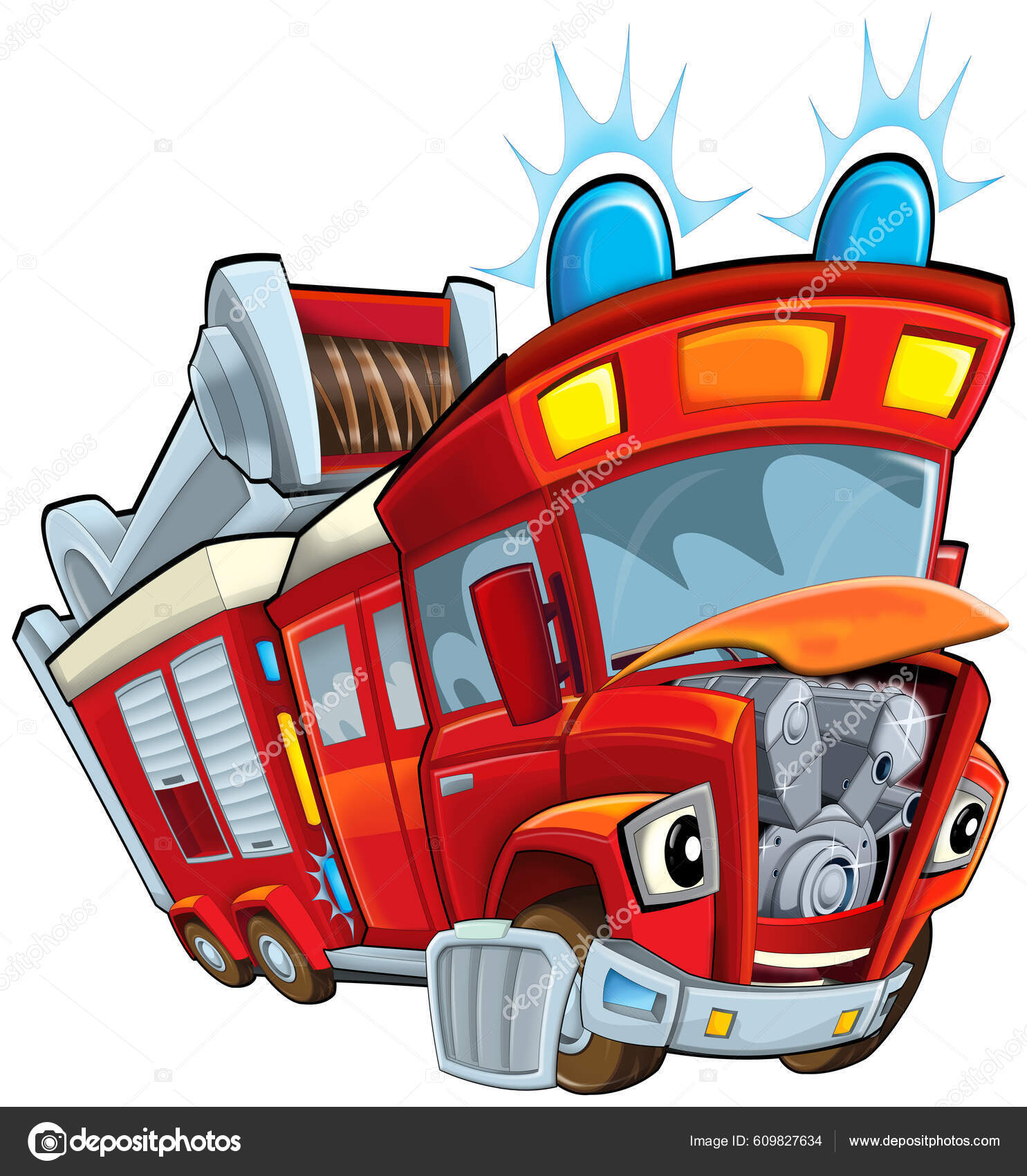 Caricatura Divertida De Camión De Bomberos