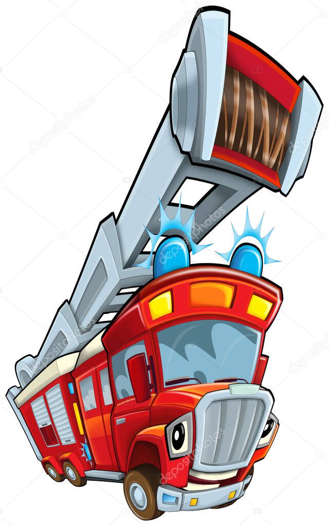 Caricatura Divertida De Camión De Bomberos